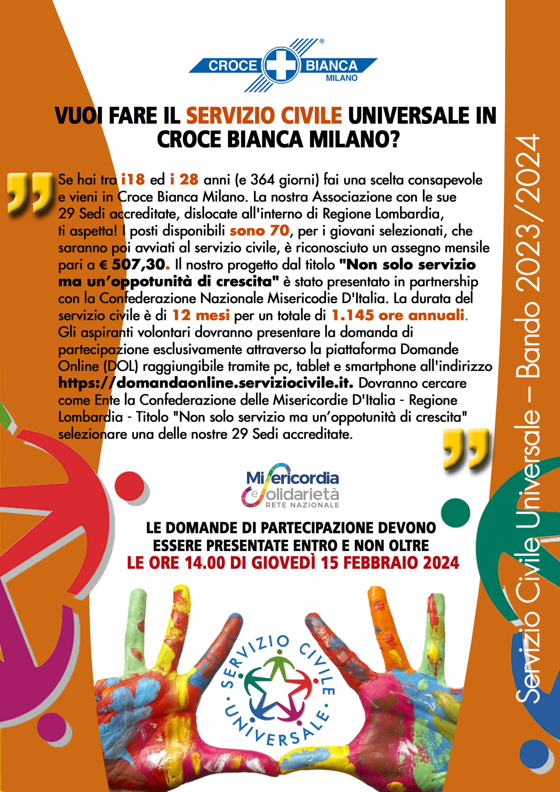 Servizio Civile Universale 2024 – Croce Bianca Milano sez. Calusco d'Adda